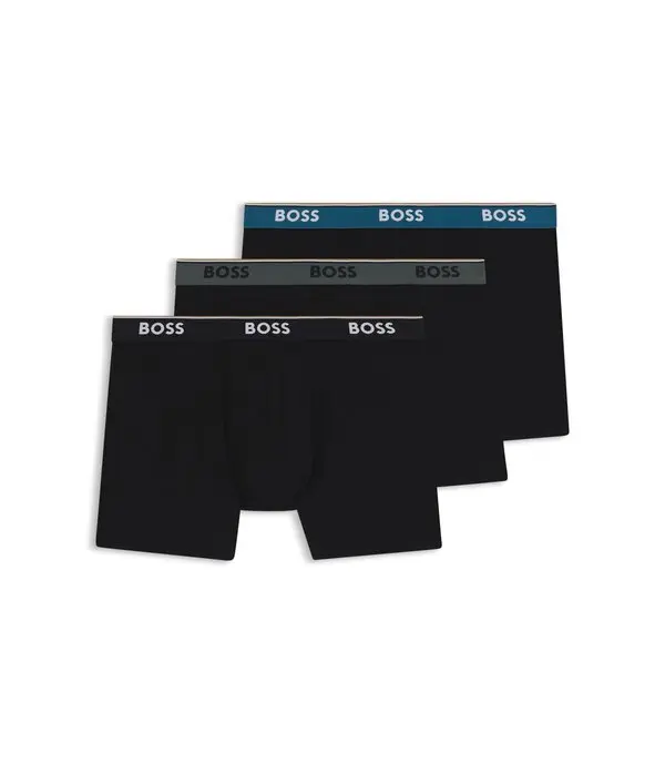 BOSS Three-pack Of Logo-waistband Boxer Briefs In Stretch Cotton - Patterned