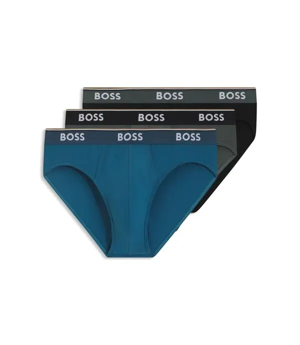 BOSS Three-pack Of Logo-waistband Briefs In Stretch Cotton - Patterned