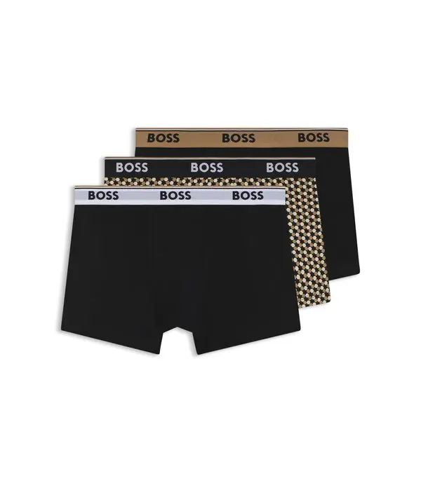 BOSS Three-pack Of Logo-waistband Trunks In Stretch Cotton - Patterned