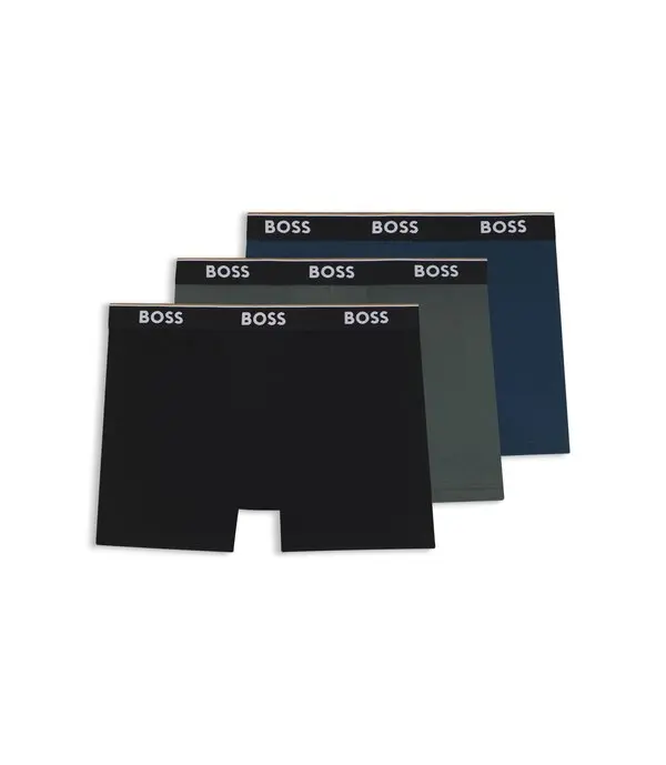 BOSS Three-pack Of Logo-waistband Boxer Briefs In Stretch Cotton - Patterned