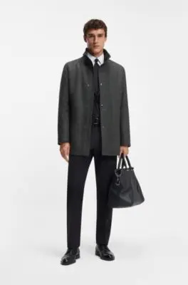 BOSS Patterned Wool-blend Coat With Packable Hood