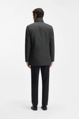BOSS Patterned Wool-blend Coat With Packable Hood