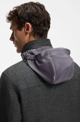 BOSS Patterned Wool-blend Coat With Packable Hood