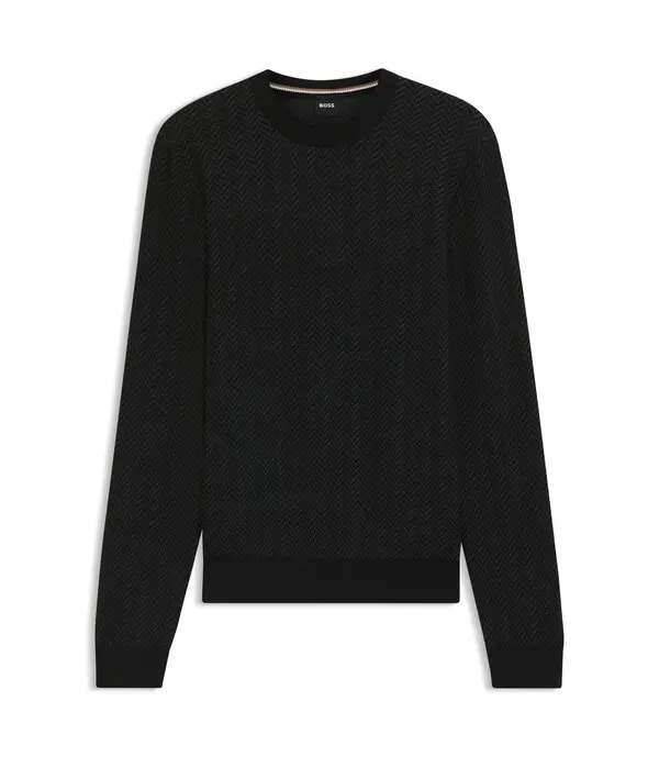 BOSS Herringbone Patterned Sweater - Black