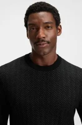 BOSS Herringbone Patterned Sweater - Black