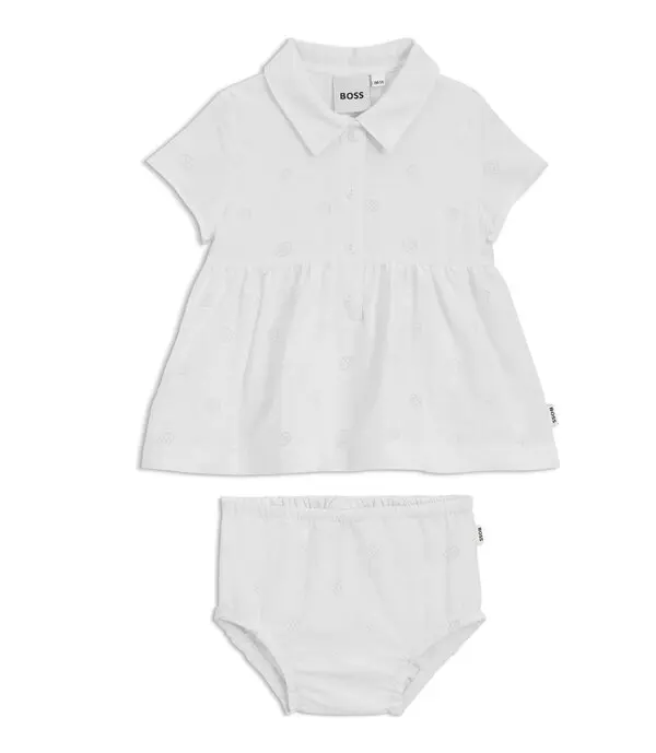 BOSS Baby Dress And Bloomers With Monogram - White