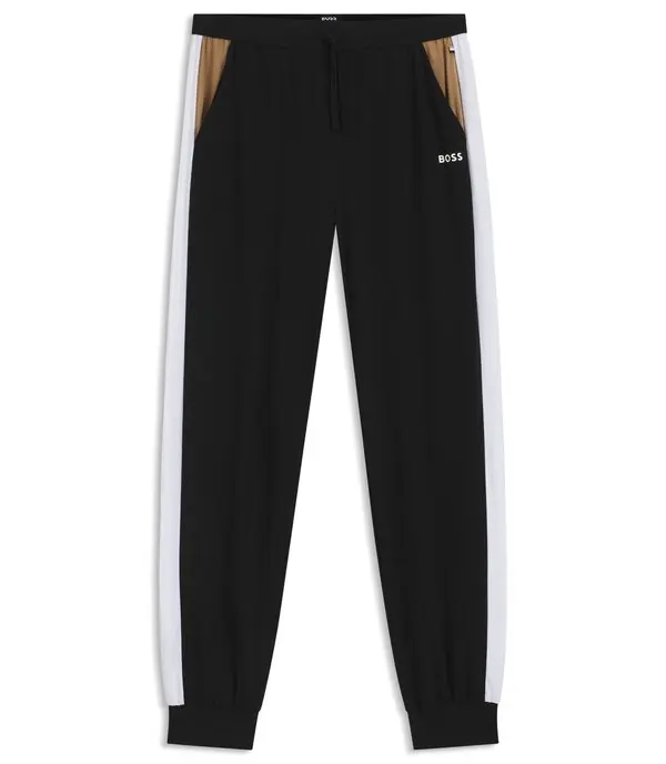 BOSS Contrast-panel Pyjama Bottoms In A Cotton Blend - Black