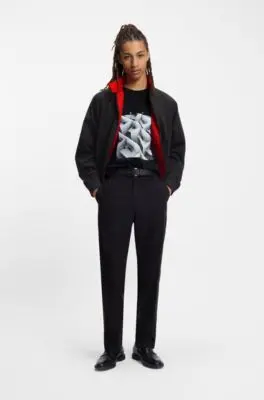 Hugo Twill Bomber Jacket With Stand Collar
