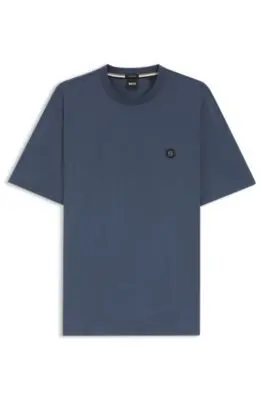 BOSS Cotton T-shirt With Double-b Monogram Badge - Light Blue