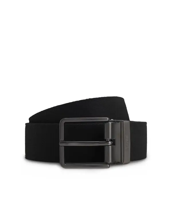 BOSS Reversible Belt With Monogrammed Leather - Black