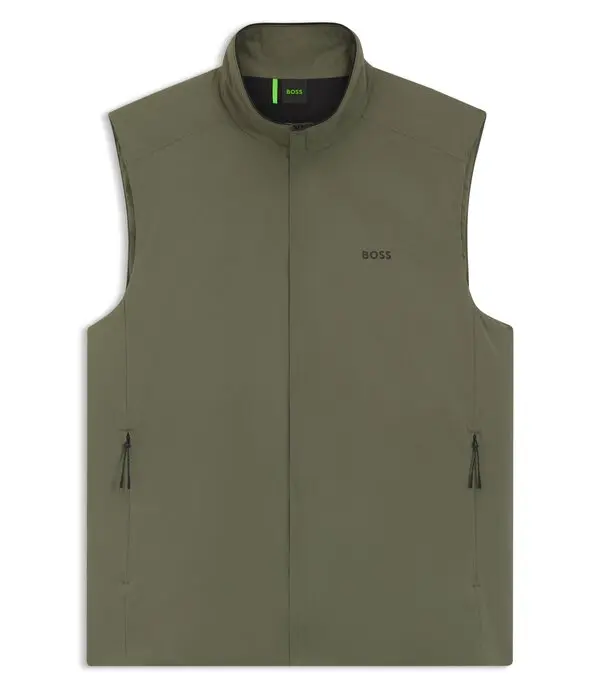 BOSS Logo Gilet With Water-repellent Finish - Khaki