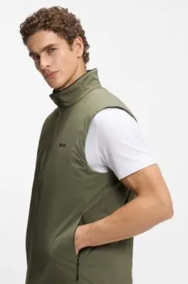 BOSS Logo Gilet With Water-repellent Finish - Khaki