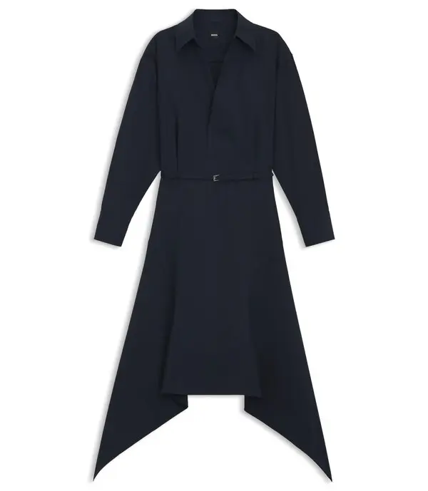 BOSS Cotton-poplin Shirt Dress With Belt - Dark Blue