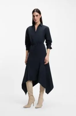 BOSS Cotton-poplin Shirt Dress With Belt - Dark Blue