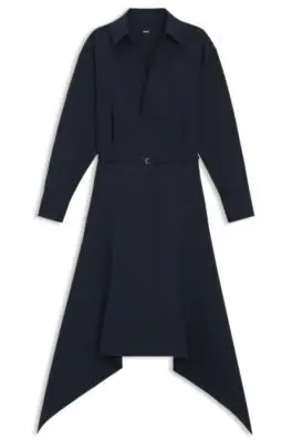 BOSS Cotton-poplin Shirt Dress With Belt - Dark Blue