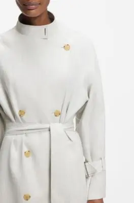 BOSS Belted Double-breasted Coat - Silver