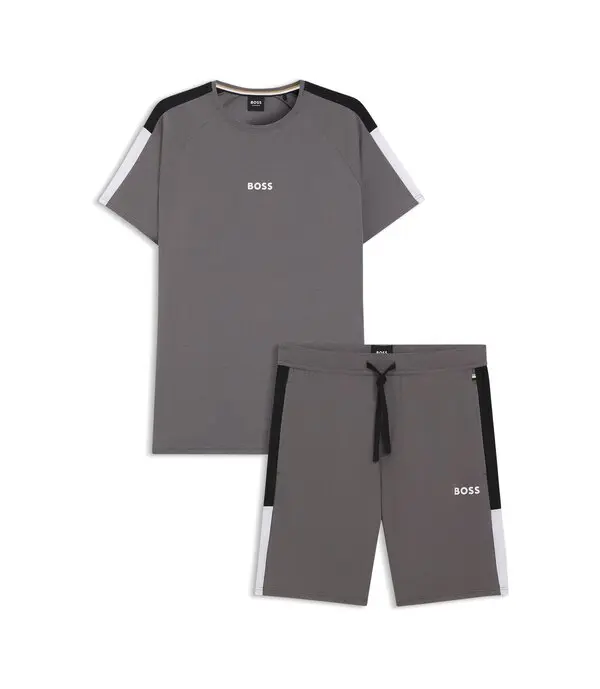 BOSS Contrast-insert Pyjamas In A Cotton Blend - Dark Grey
