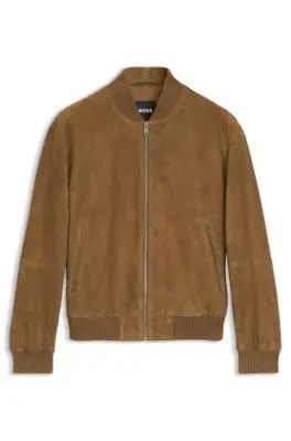 BOSS Regular-fit Suede Jacket - Khaki