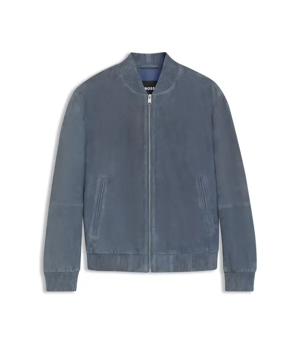 BOSS Regular-fit Suede Jacket - Light Blue