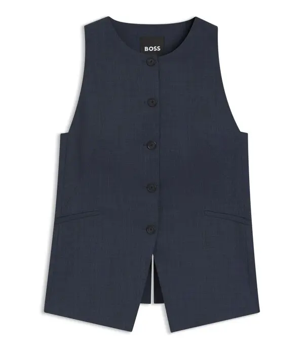 BOSS Slim-fit Virgin Wool Waistcoat - Dark Blue