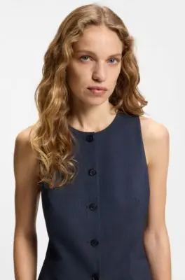 BOSS Slim-fit Virgin Wool Waistcoat - Dark Blue