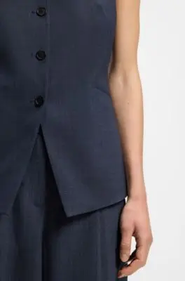 BOSS Slim-fit Virgin Wool Waistcoat - Dark Blue
