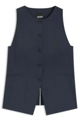 BOSS Slim-fit Virgin Wool Waistcoat - Dark Blue