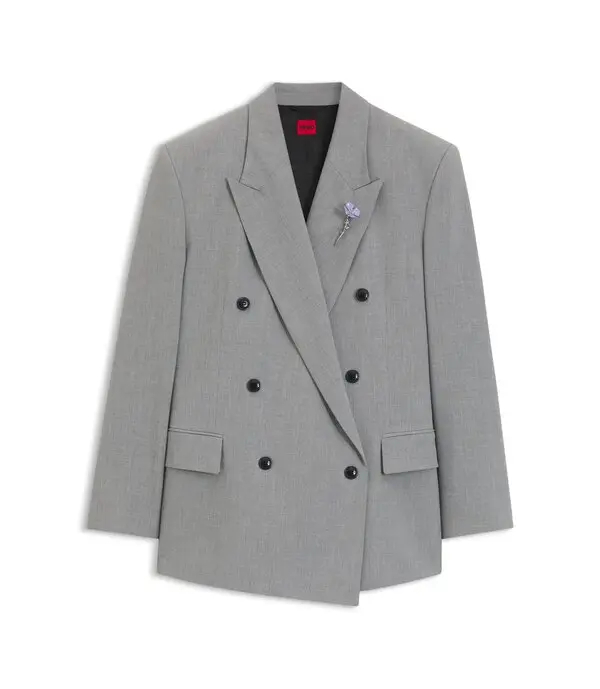 Hugo Relaxed-fit Blazer With Enamel Flower Brooch