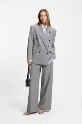 Hugo Relaxed-fit Blazer With Enamel Flower Brooch