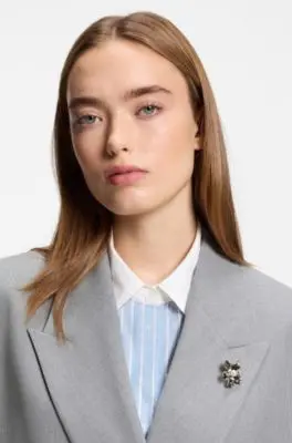 Hugo Relaxed-fit Blazer With Enamel Flower Brooch