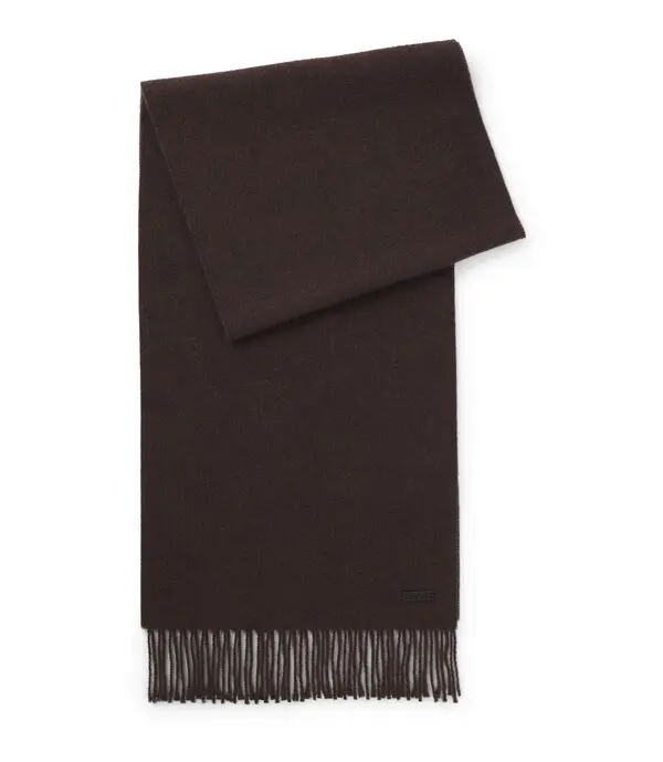 BOSS Wool Scarf With Faux-leather Logo Patch - Brown