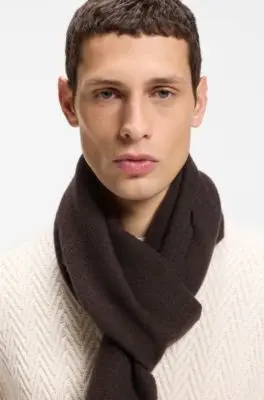 BOSS Italian-made Wool Scarf With Logo Patch