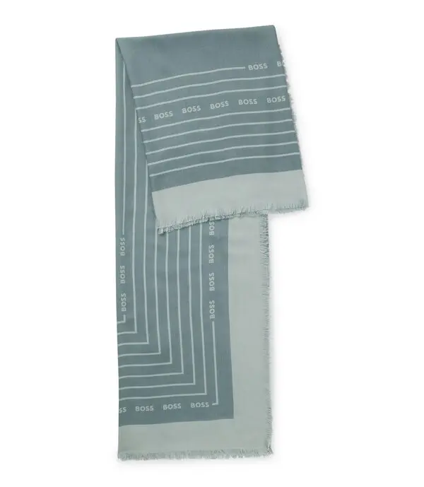 BOSS Logo-print Scarf In Voile - Blue