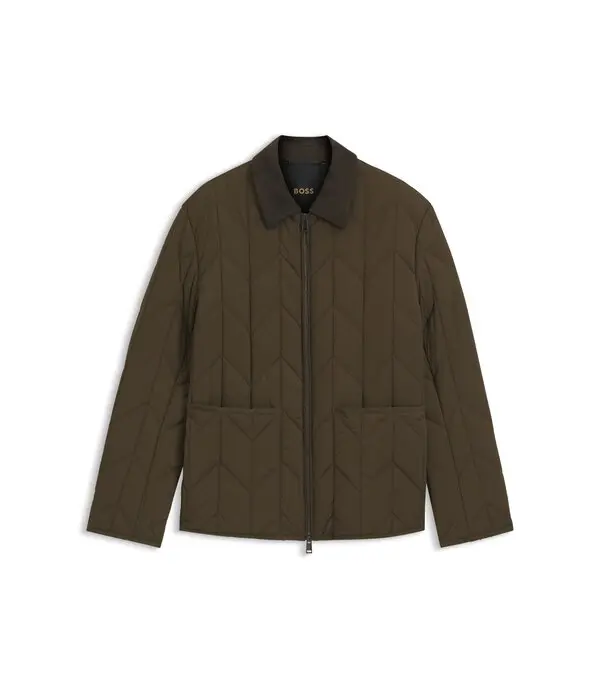 BOSS Nubuck-trim Jacket With Water-repellent Finish - Light Green