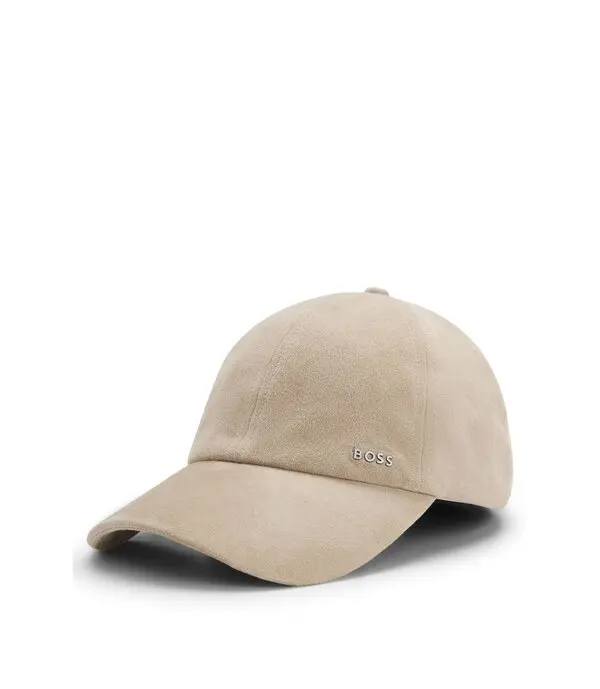 BOSS Suede Cap With Metal Logo Rivet - Khaki