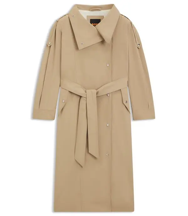 BOSS Oversized Trench Coat With Asymmetric Collar - Brown