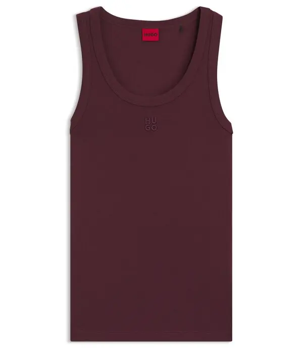 Hugo Cotton-blend Tank Top With Logo Embroidery - Dark Red