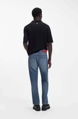 Hugo Relaxed Tapered Fit Jeans In Egyptian-cotton Denim - Dark Blue
