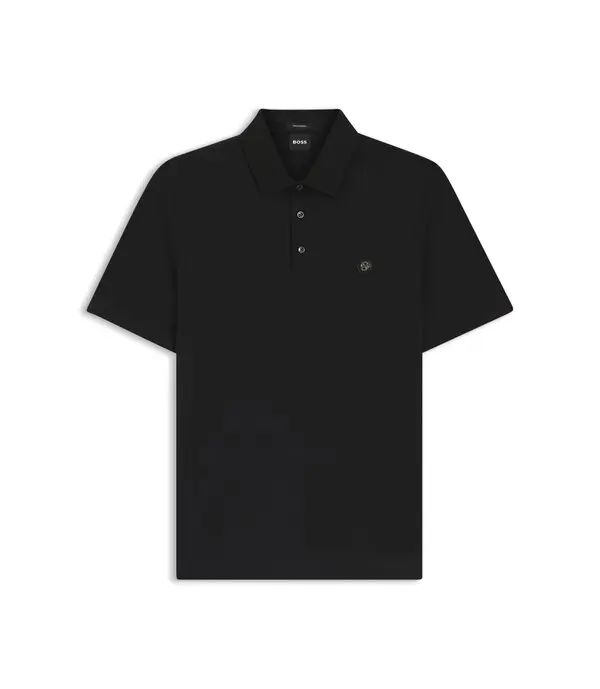 BOSS Mercerized-cotton Polo Shirt With Double B Monogram - Black