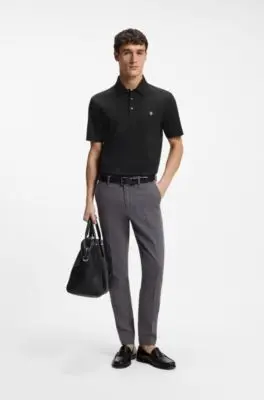 BOSS Mercerized-cotton Polo Shirt With Double B Monogram - Black