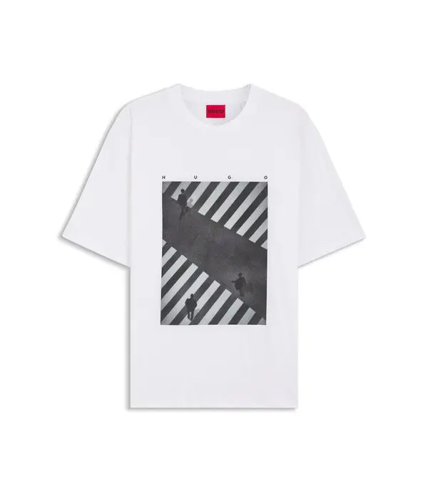 Hugo Printed-artwork T-shirt In Cotton Jersey - White
