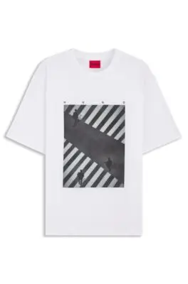 Hugo Printed-artwork T-shirt In Cotton Jersey - White