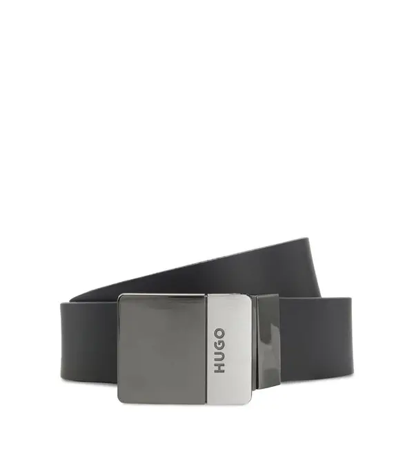 Hugo Reversible Italian-leather Belt With Two Buckles - Black