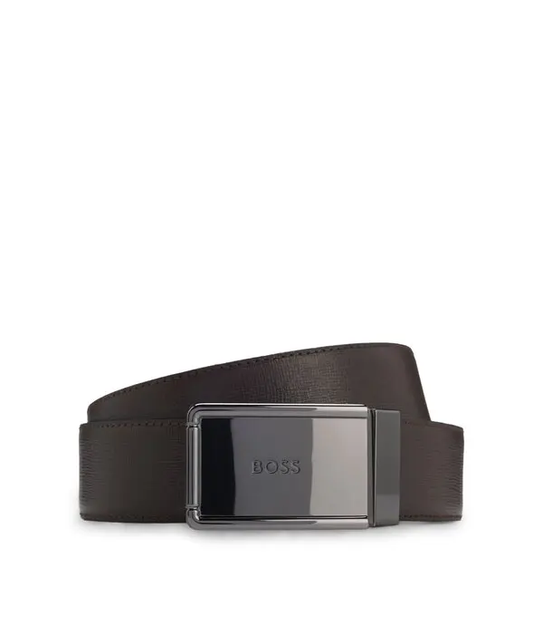 BOSS Reversible Leather Belt With Pin And Plaque Buckles - Black