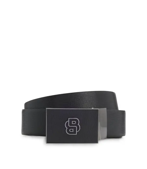 BOSS Italian Leather Reversible Belt With Buckles - Black
