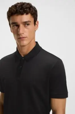 BOSS Micro-pattern Polo Shirt In Mercerised Cotton - Black