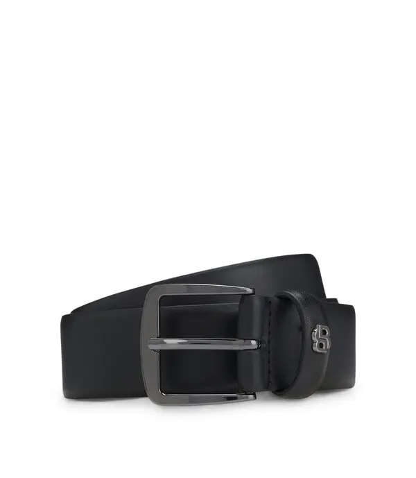 BOSS Italian-leather Belt With Double B Monogram - Black
