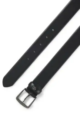 BOSS Italian-leather Belt With Double B Monogram - Black