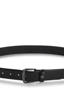 BOSS Italian-leather Belt With Double B Monogram - Black
