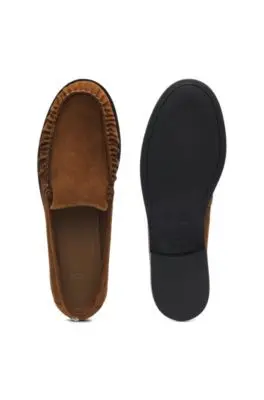 BOSS Ruched-detail Suede Loafers - Brown